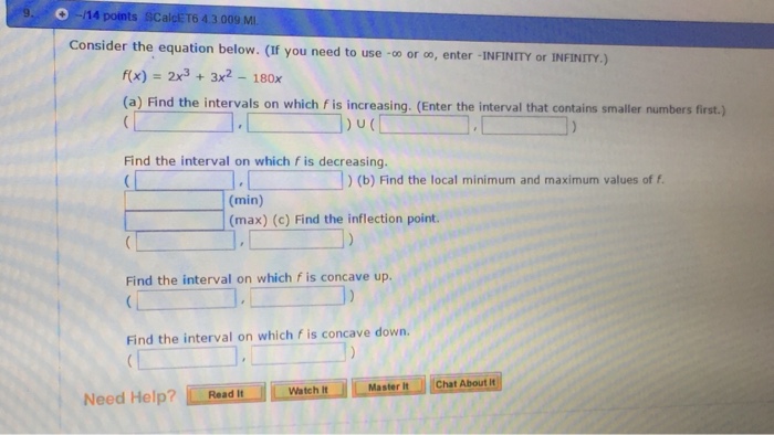 Solved Consider the equation below. (If you need to use | Chegg.com