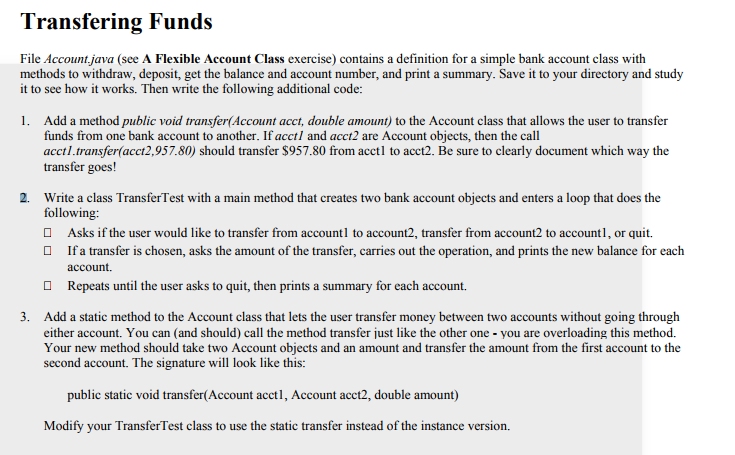 Solved Transfering Funds File Account.java (see A Flexible | Chegg.com