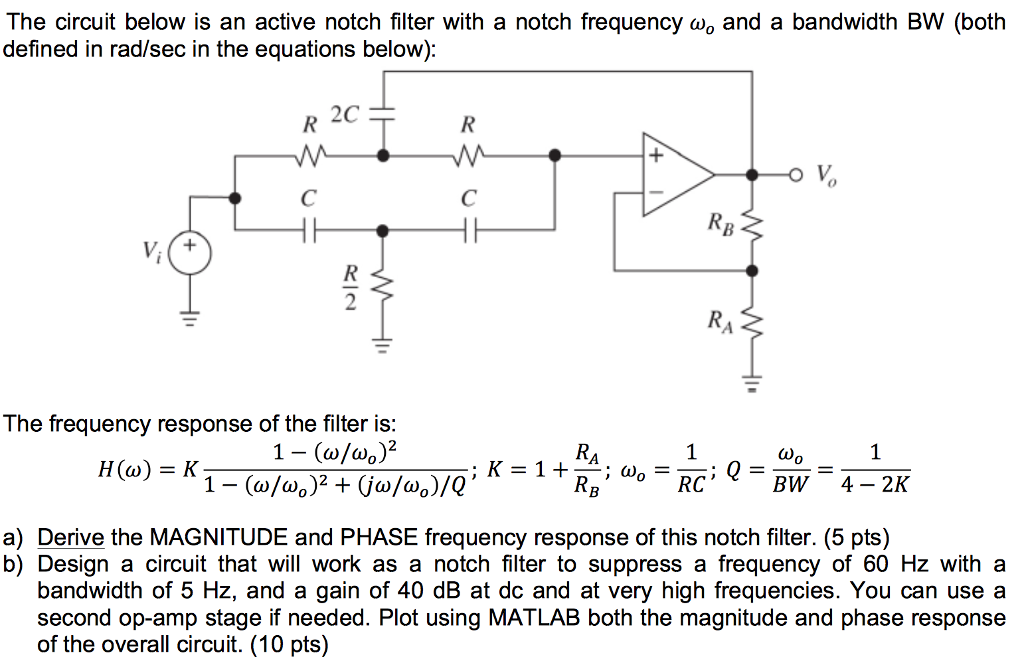 The circuit below is an active notch filter with a | Chegg.com