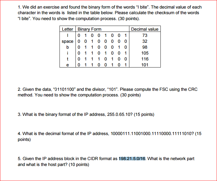 Solved We did an exercise and found the binary form of the | Chegg.com