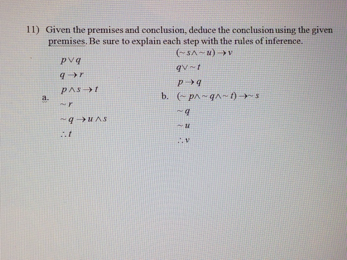 Solved 11) Given the premises and conclusion, deduce the | Chegg.com