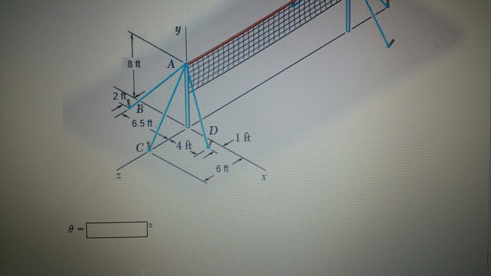 Solved Il net shown. Determine the angle formed by guy wires | Chegg.com