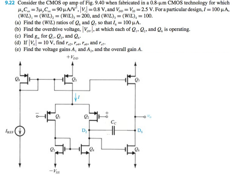 Solved Consider the CMOS op amp of Fig. 9.40 when fabricated | Chegg.com
