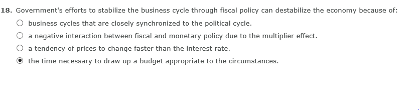 Solved 15. Contractionary fiscal policy includes: O | Chegg.com