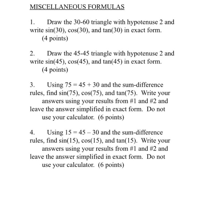Solved Draw the 30-60 triangle with hypotenuse 2 and write | Chegg.com