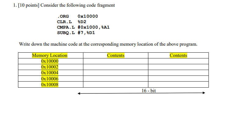 Solved 1. [10 points] Consider the following code fragment | Chegg.com