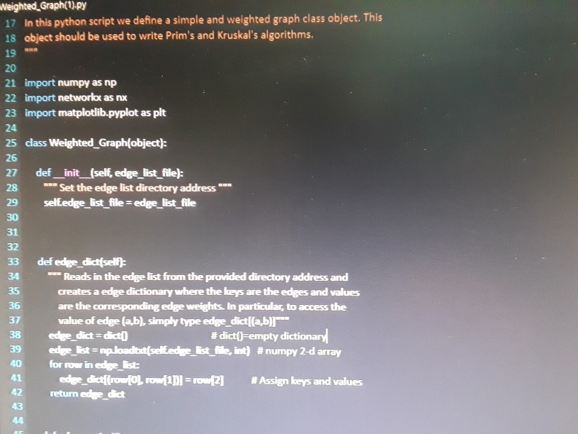 Solved Weighted Graph 1 Py 17 In This Python Script We