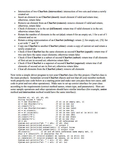 Solved CSCI 145 -- Project 3 (CharSet Class) Due Thursday, | Chegg.com