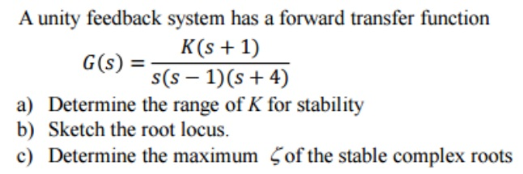 Solved A unity feedback system has a forward transfer | Chegg.com