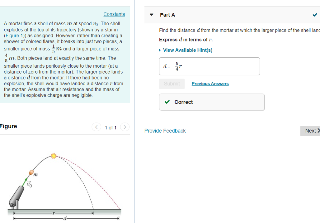 Solved Constants Part A A mortar fires a shell of mass m at | Chegg.com
