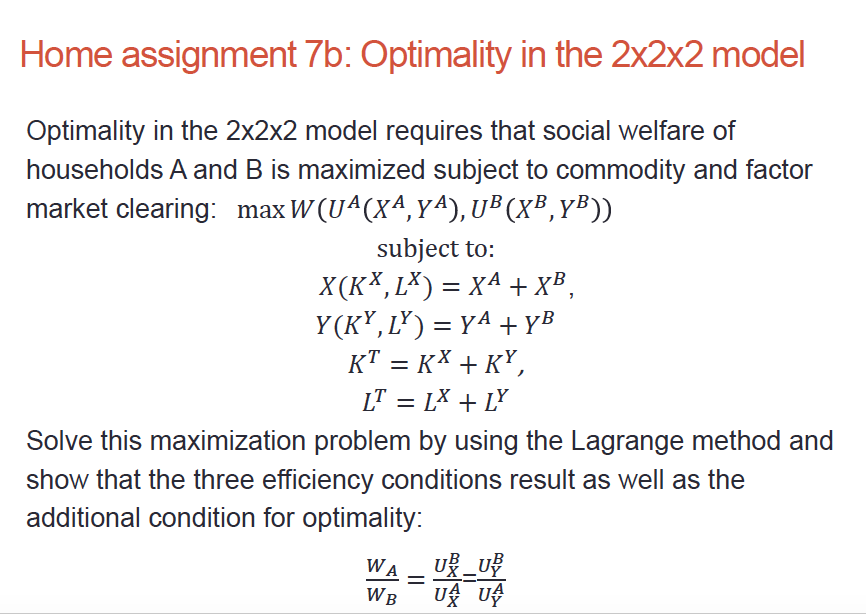 Home assignment 7b: Optimality in the 2x2x2 model | Chegg.com