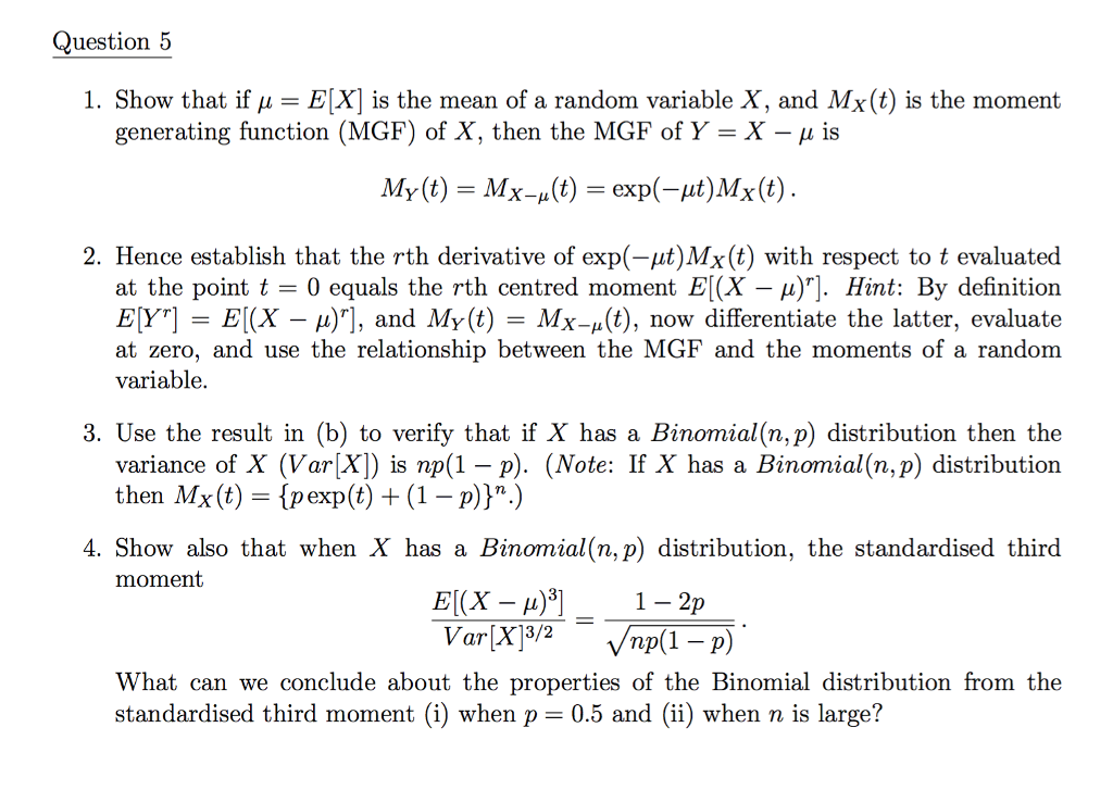 Solved Question5 1 Show That If μ Ex Is The Mean Of A
