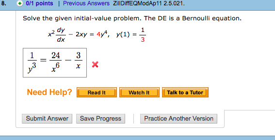 Solved 8. 0/1 points | Previous Answers ZillDiffEQModAp11 | Chegg.com