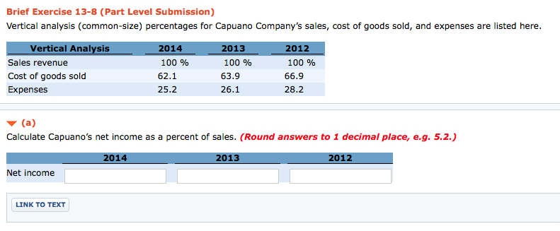 Solved Vertical analysis (common -size) percentages for | Chegg.com