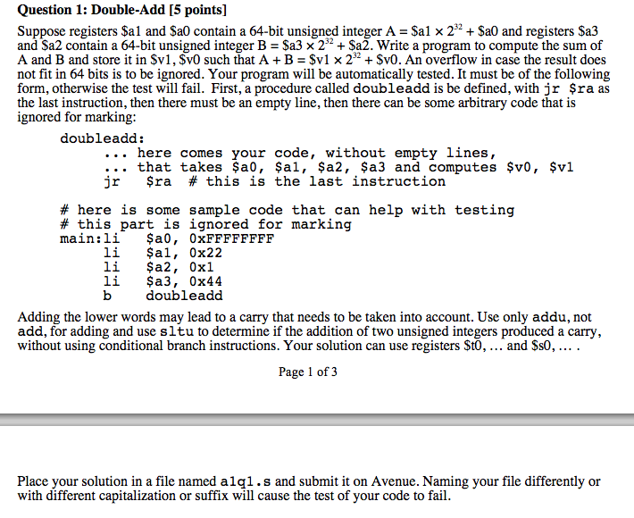 Assembly Programming - Double-Add [Registers] | Chegg.com