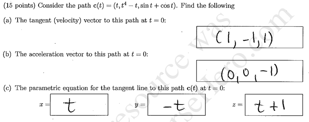 Solved (15 points) Consider the path c(t) (t,t - | Chegg.com