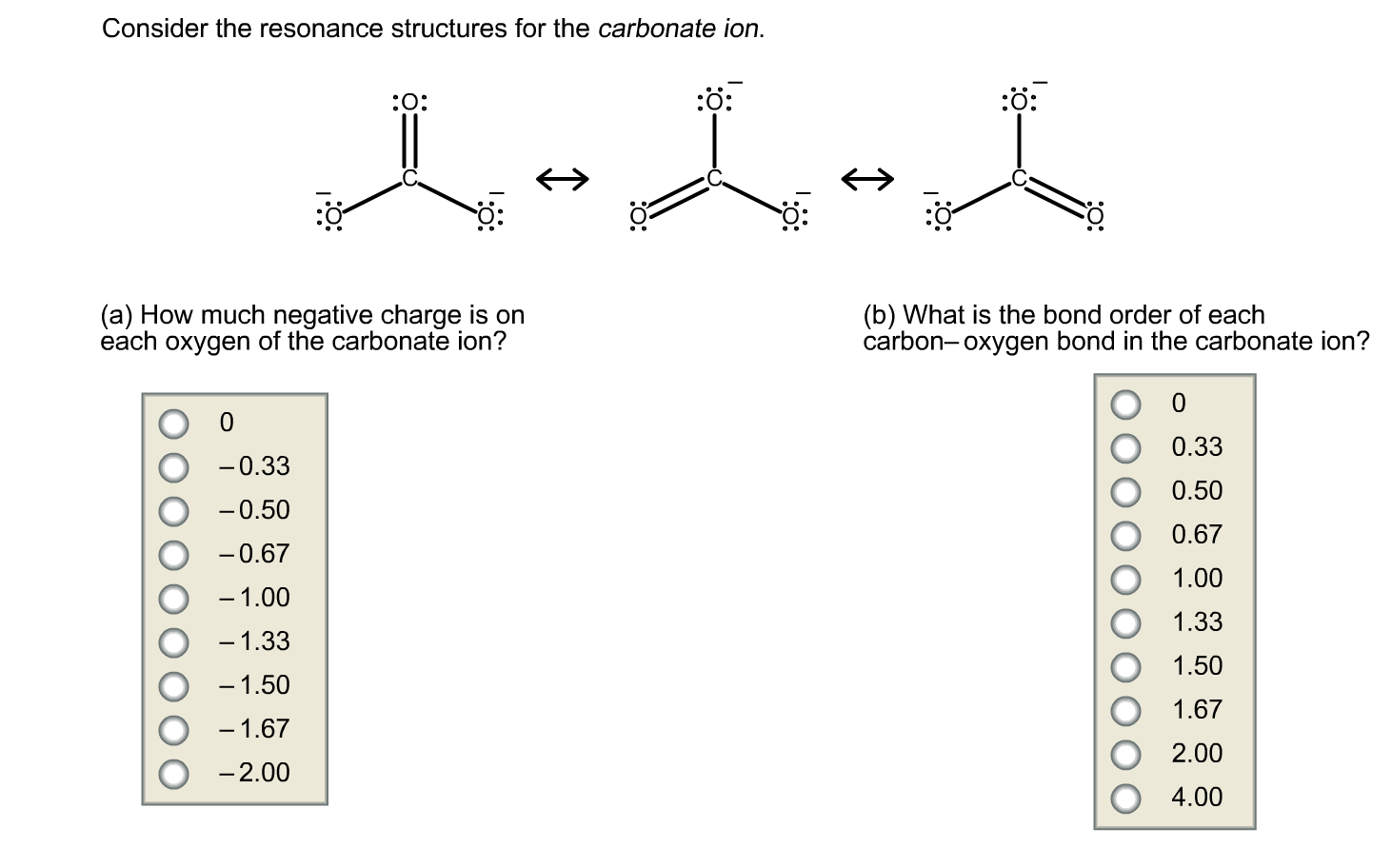 Solved Consider the resonance structures for the carbonate | Chegg.com