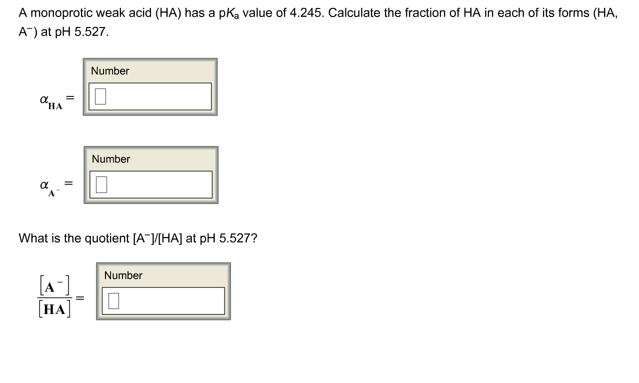 Solved A monoprotic weak acid (HA) has a pKa value of 4.245. | Chegg.com