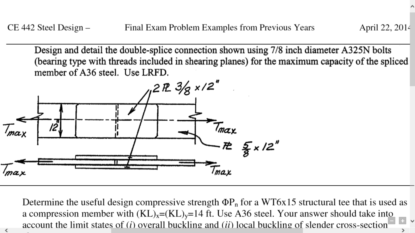 Design and detail the double-splice connection shown | Chegg.com