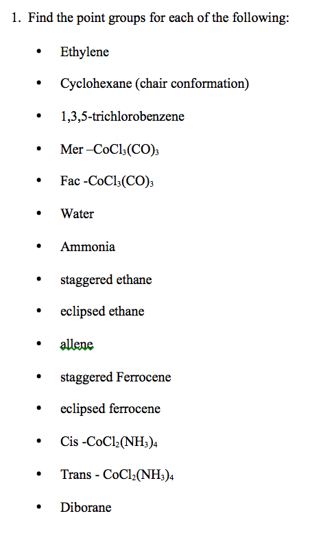 Solved l. Find the point groups for each of the following: | Chegg.com