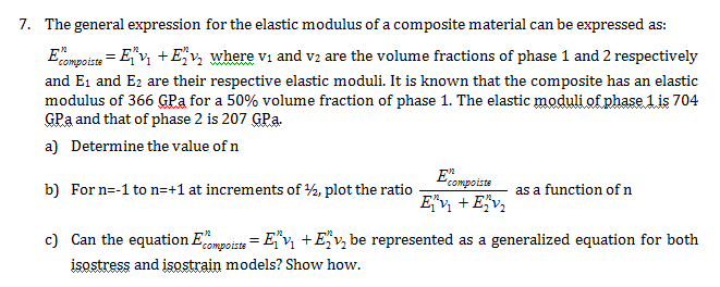 Solved The general expression for the elastic modulus of a | Chegg.com
