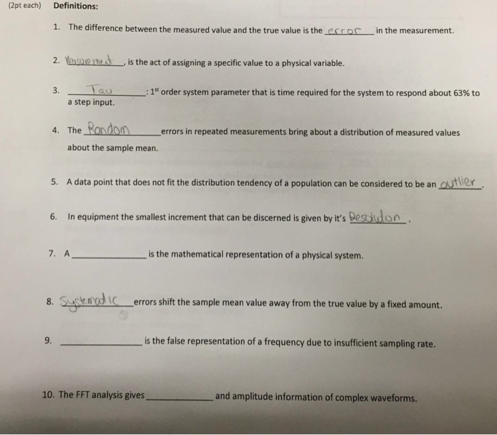 Solved The difference between the measured value and the | Chegg.com