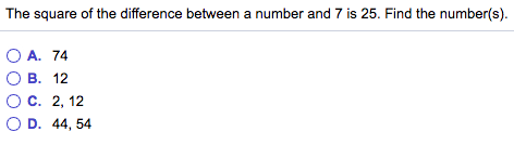 Solved The square of the difference between a number and 7 | Chegg.com