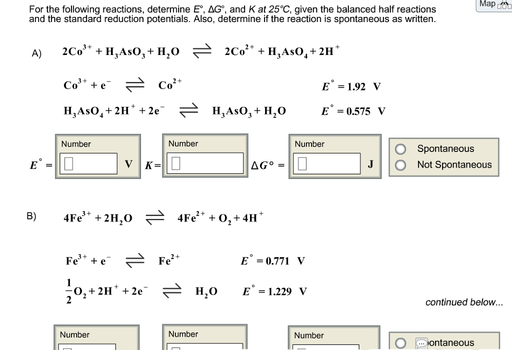 Solved Map For The Following Reactions Determine E Δg®