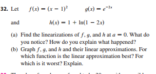 Solved Let f(x) = (x - 1)^2 g(x) = e^-2x and h(1) = 1 + | Chegg.com