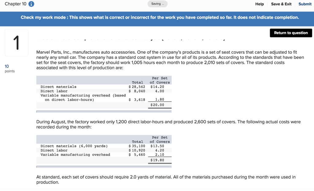 Solved Chapter 10 G Saving Help Save & Exit Submit Check my | Chegg.com
