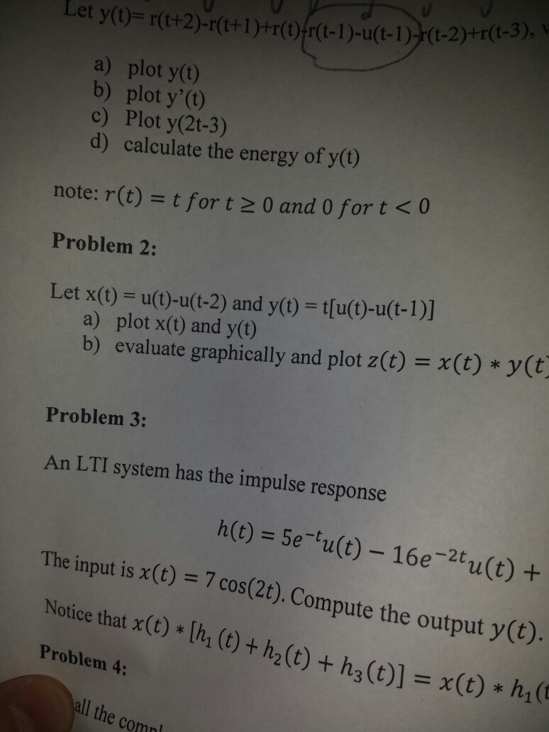 Solved Let y(t)= r(t+2)-r(t--1 )-tr(t)fr(t-1 )-u(t-1 | Chegg.com