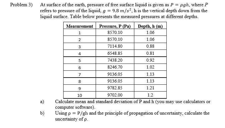 Solved Problem 3) At surface of the earth, pressure offree | Chegg.com
