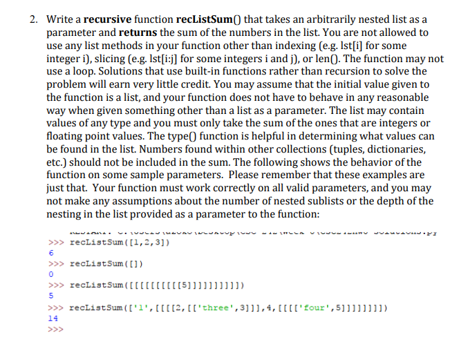 Solved 2. Write a recursive function recListSum0 that takes | Chegg.com