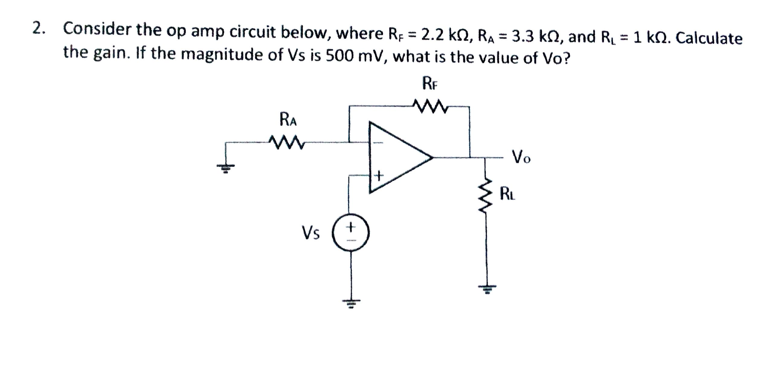 Solved Consider the op amp circuit below, where RF = 2.2 k | Chegg.com