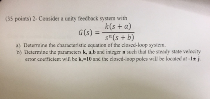 Solved Consider a unity feedback system with G(S) = k(S + | Chegg.com