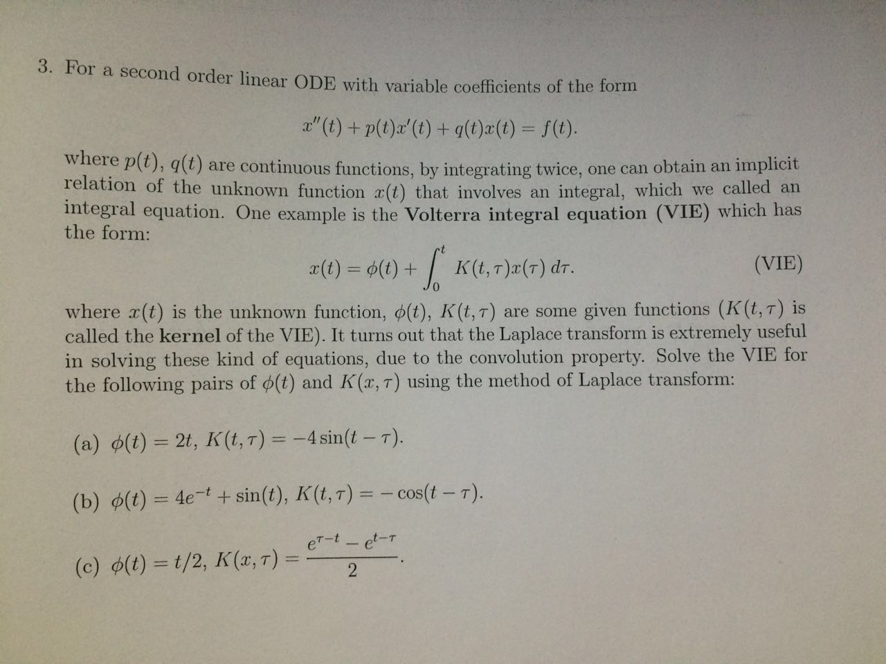 For a second order linear ODE with variable | Chegg.com