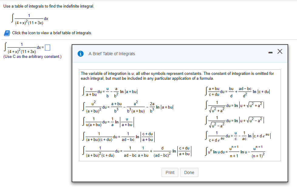 Solved Use A Table Of Integrals To Find The Indefinite