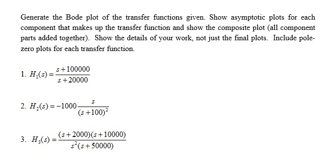 Solved Generate the Bode plot of the transfer functions | Chegg.com