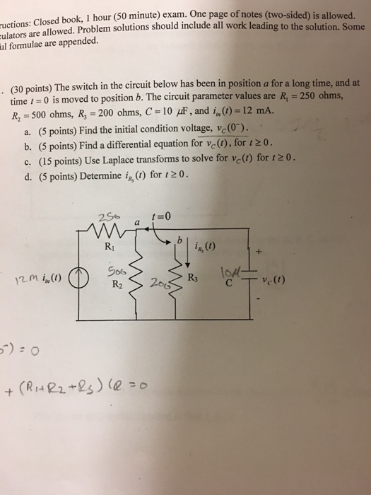 Solved The switch in the circuit below has been in position | Chegg.com
