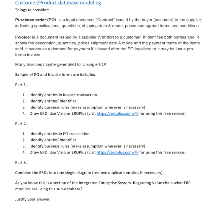 Customer/Product database modeling Things to | Chegg.com