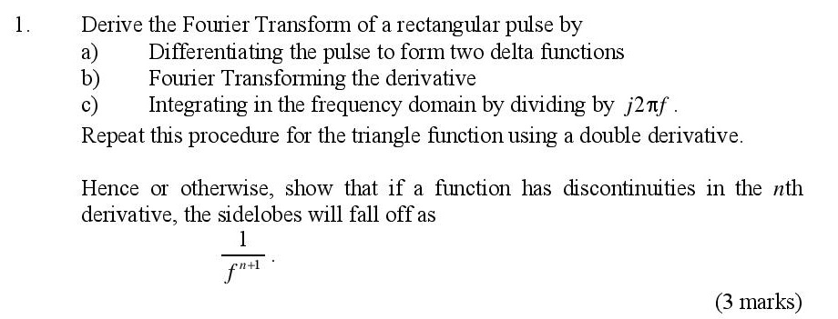 Solved Derive the Fourier Transform of a rectangular pulse | Chegg.com