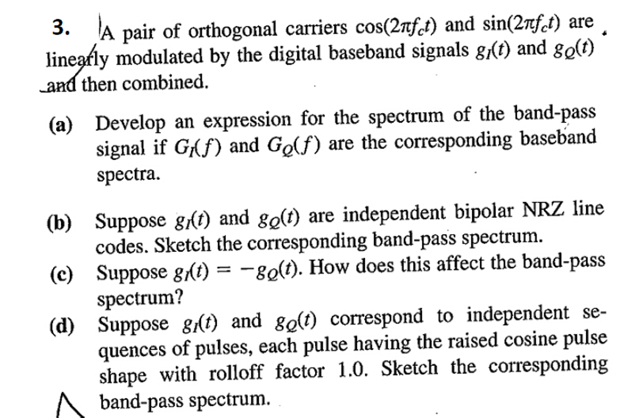 A pair of orthogonal carriers cos(2 pi f_c t) and | Chegg.com