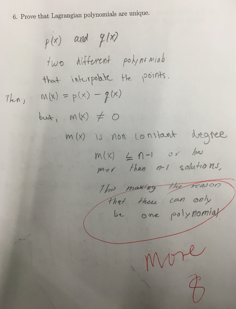 Solved Proving Lagrangian polynomials are unqiue-- I got | Chegg.com Solved Proving Lagrangian polynomials are unqiue-- I got | Chegg.com