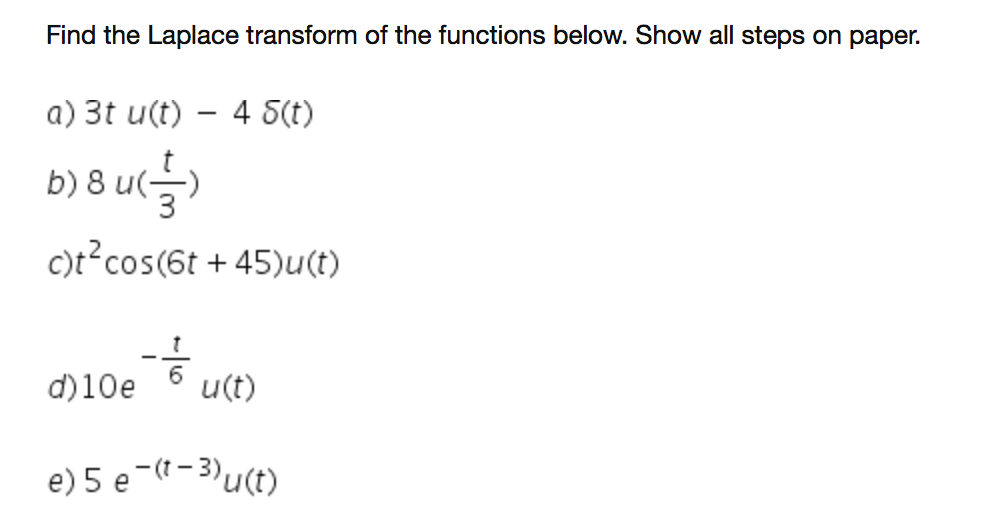 Solved Find the Laplace transform of the functions below. | Chegg.com