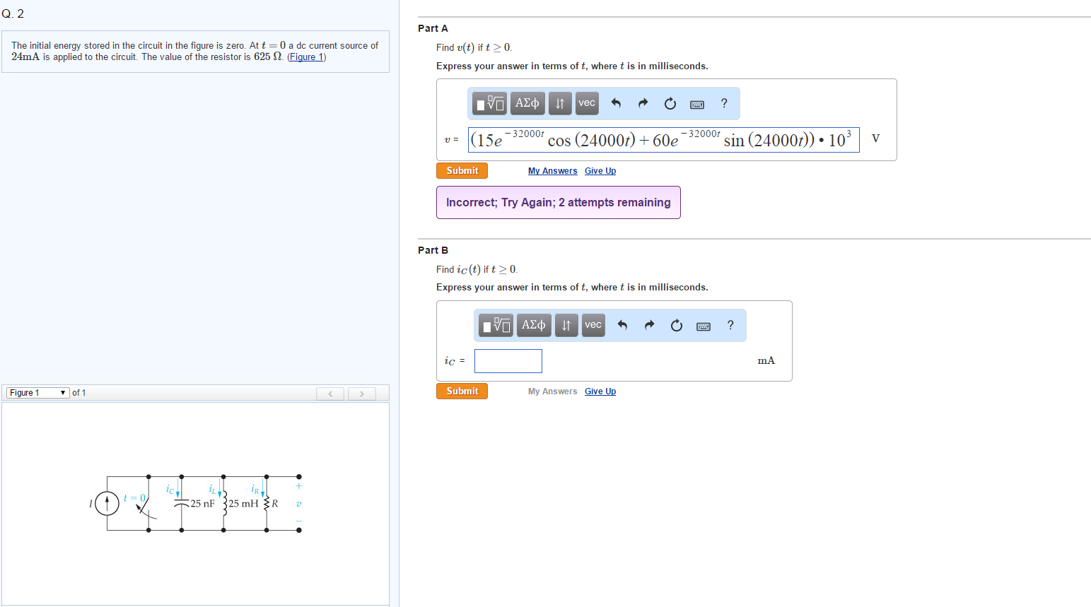 Solved The initial energy stored in the circuit in the | Chegg.com