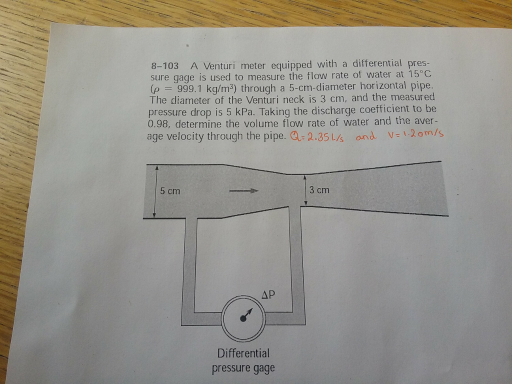 Solved 8-103 A Venturi meter equipped with a differential | Chegg.com