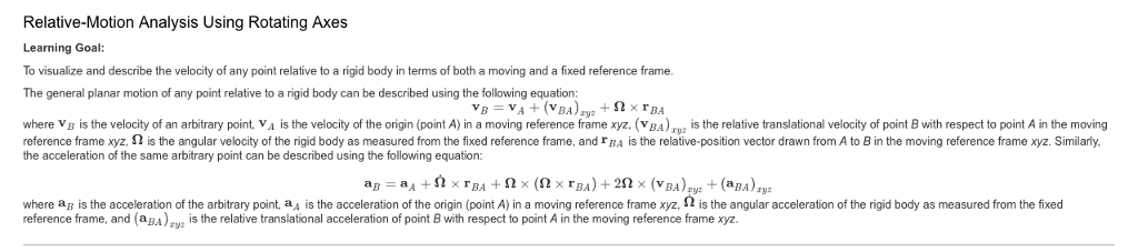 Solved Relative Motion Analysis Using Rotating Axes Learning