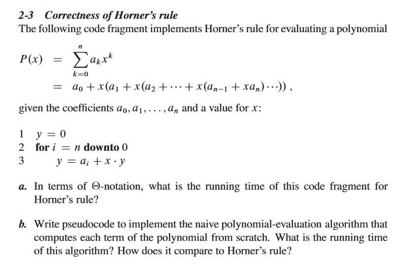 Solved 2-3 Correctness of Horner's rule The following code | Chegg.com