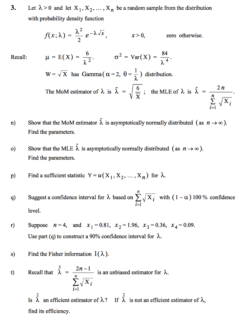 Let lambda > 0 and let X_1, X_2, ellipsis, X_n be a | Chegg.com