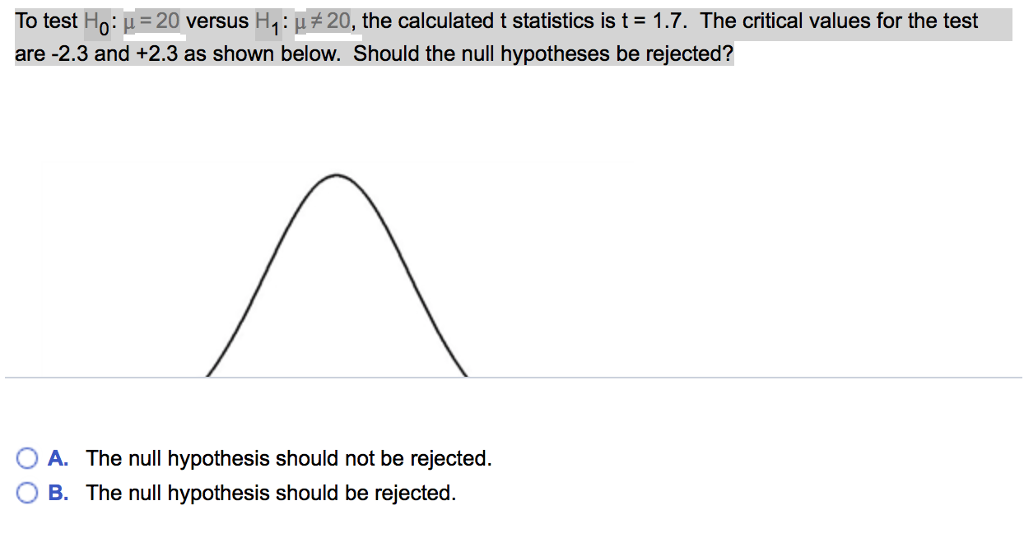 Solved To test H0: μ= 20 versus H1 : μヂ20, the calculated t | Chegg.com